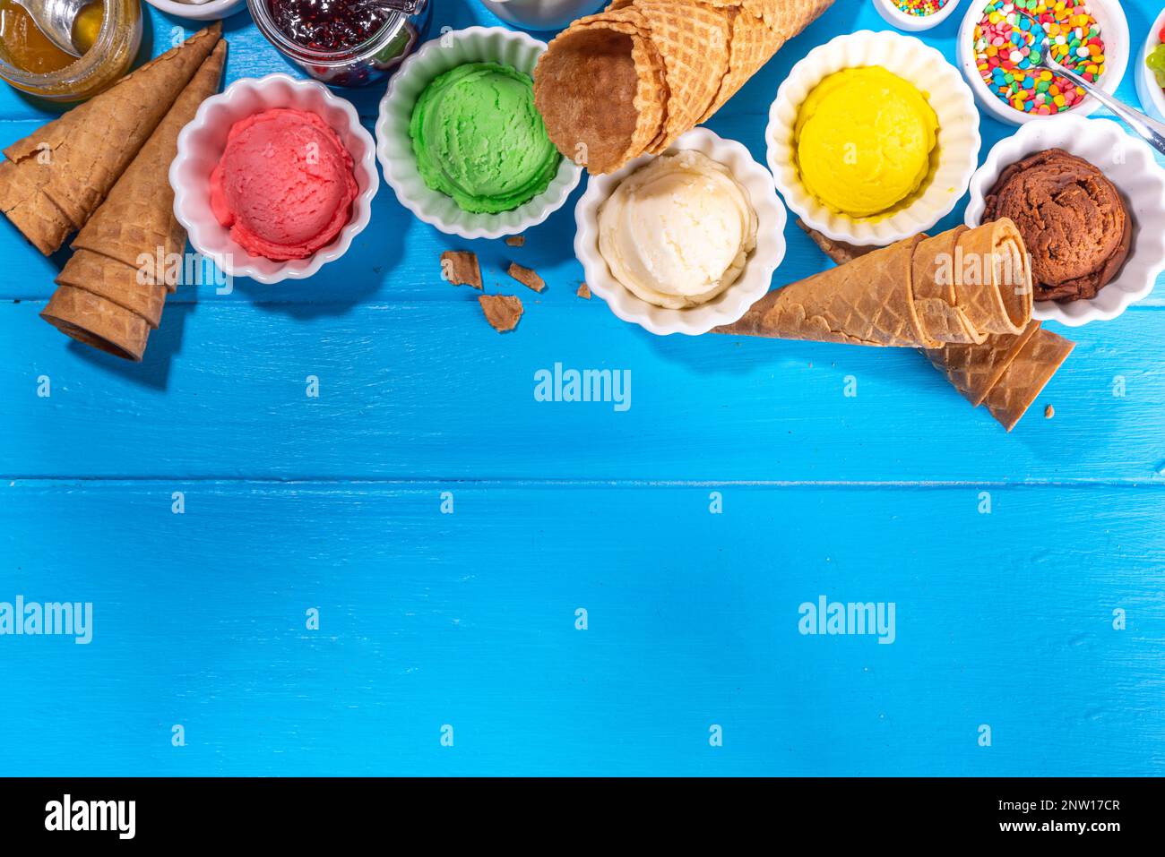 Ice cream festival background, Summer ice cream buffet with various ...