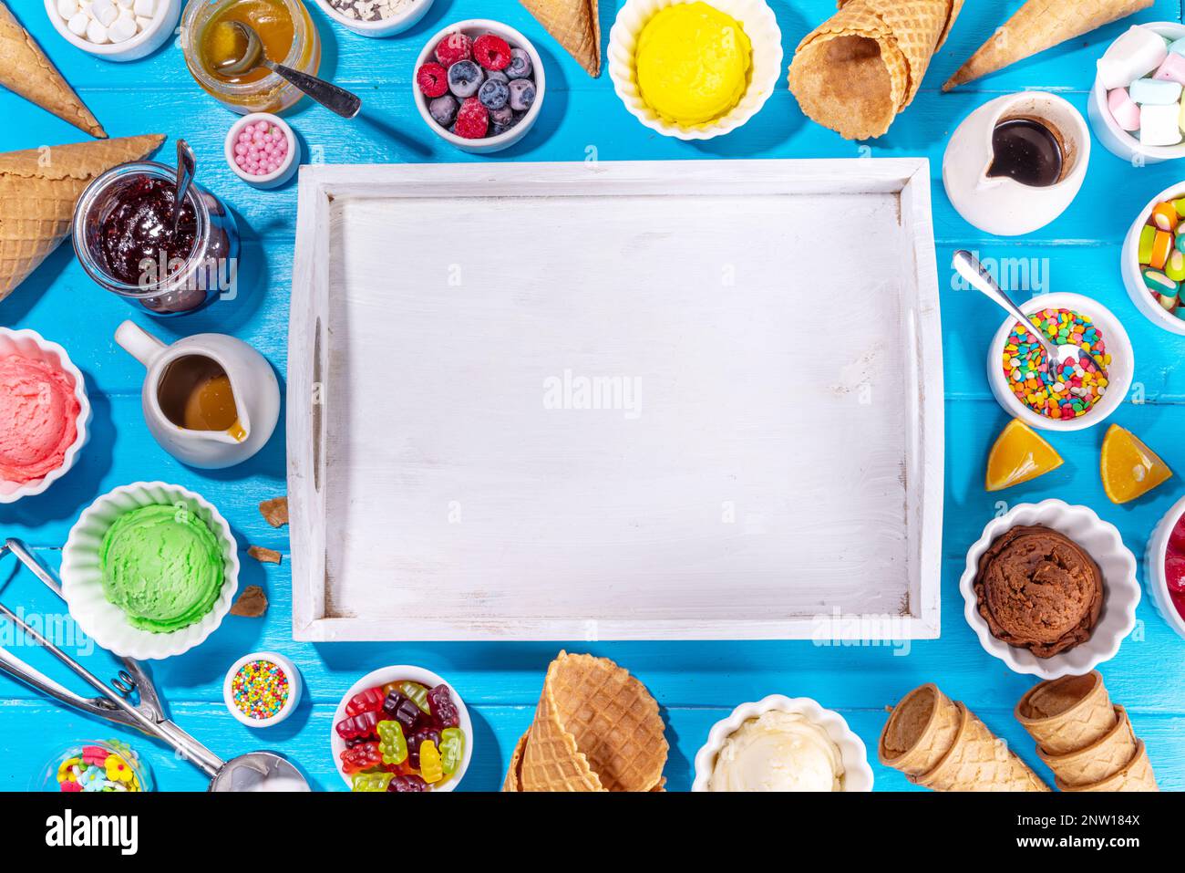 Ice cream festival background, Summer ice cream buffet with various ...