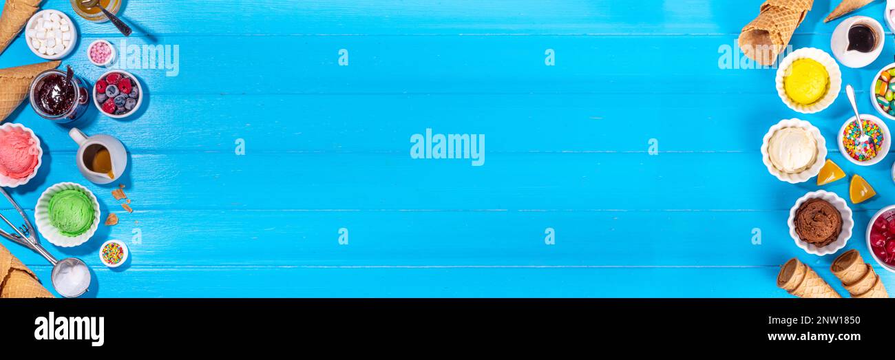 Ice cream festival background, Summer ice cream buffet with various ...