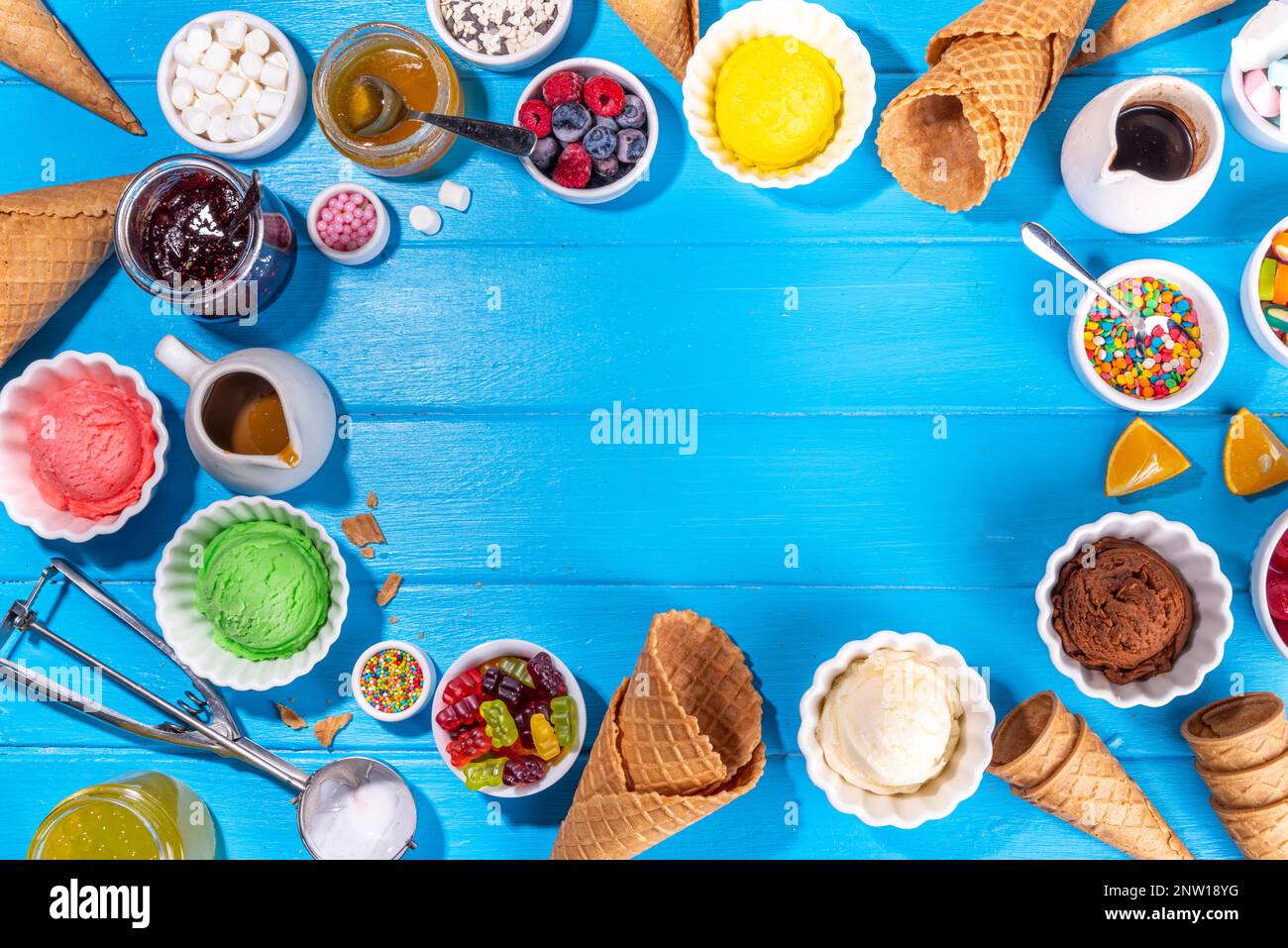 Ice cream festival background, Summer ice cream buffet with various ...