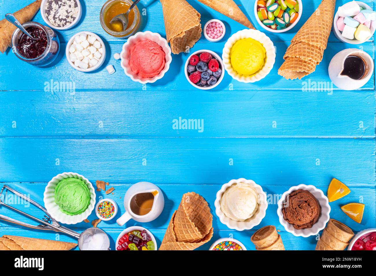 Ice cream festival background, Summer ice cream buffet with various ...