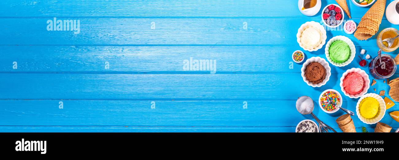 Ice cream festival background, Summer ice cream buffet with various ...