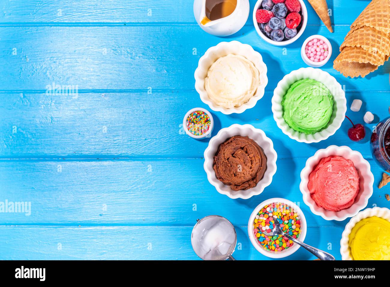 Ice cream festival background, Summer ice cream buffet with various ...