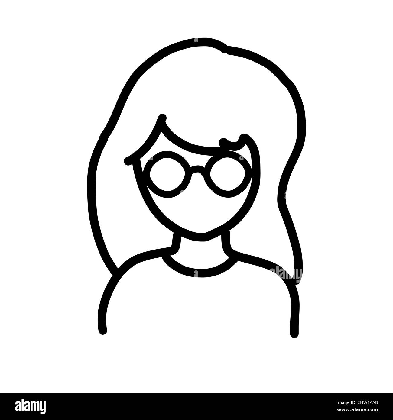 Student girl icon in cartoon outline doodle style. Vector illustration ...