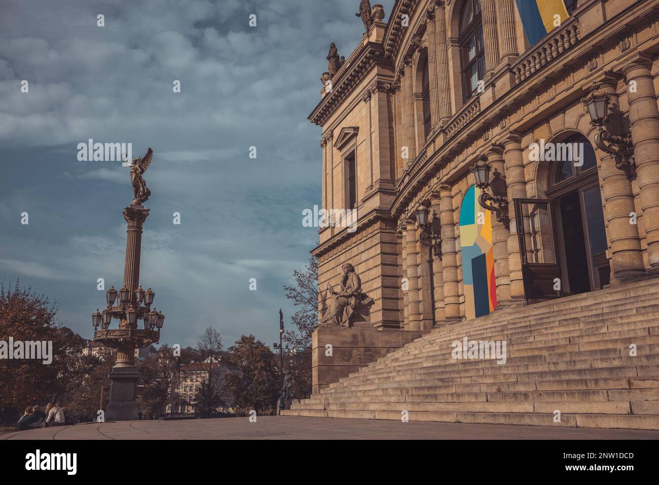 side view of rudolfinum, philharmony hall of czech republic in prague ...