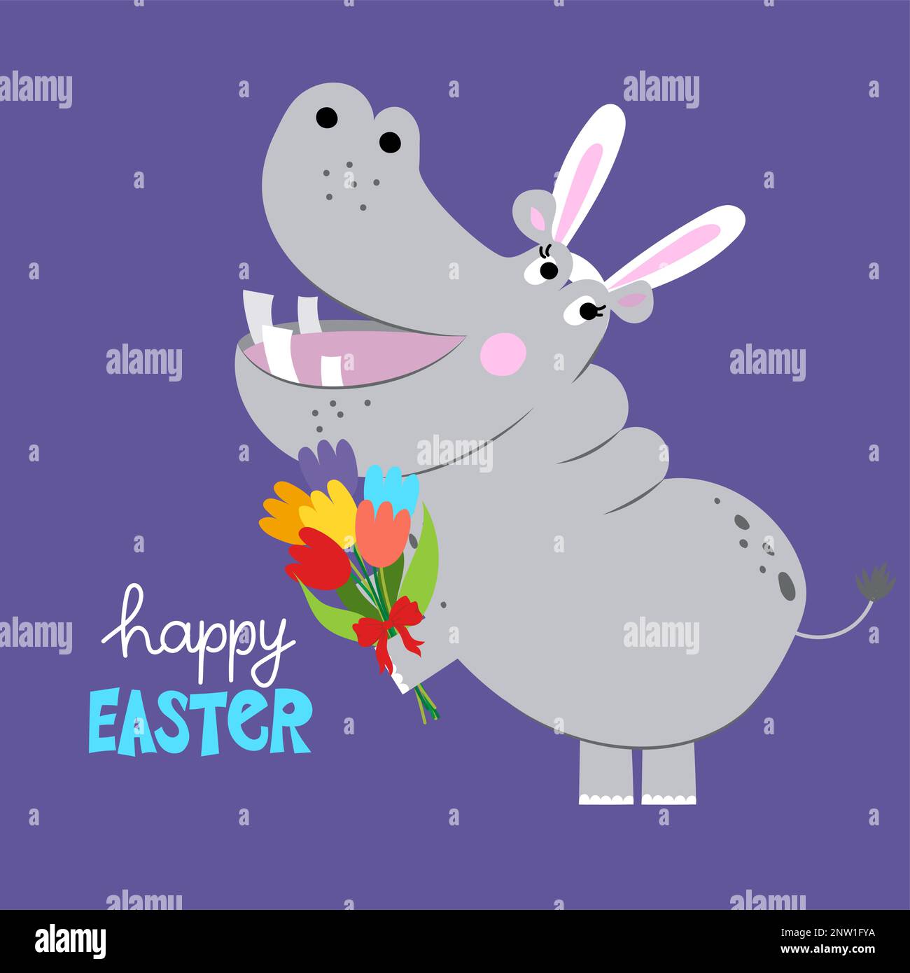 Happy Easter - funny hand drawn doodle, cartoon Hippopotamus. Good for ...