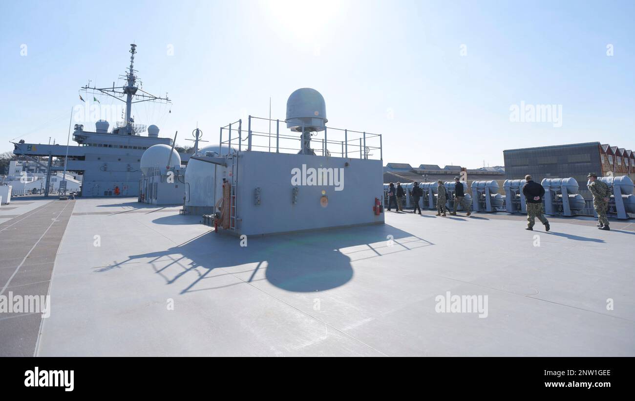 A deck of the U.S. 7th Fleet flagship USS Blue Ridge (LCC 19) is ...