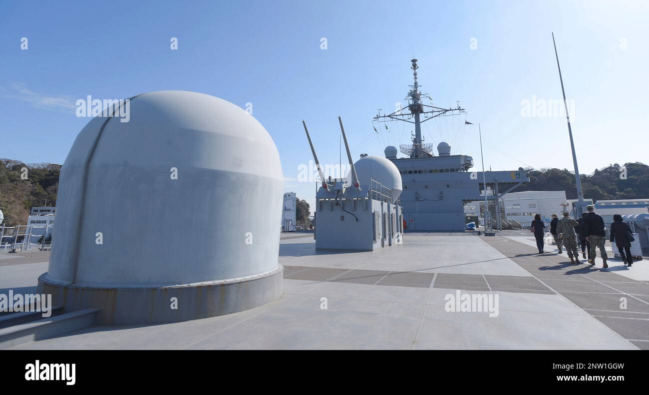 A deck of the U.S. 7th Fleet flagship USS Blue Ridge (LCC 19) is ...