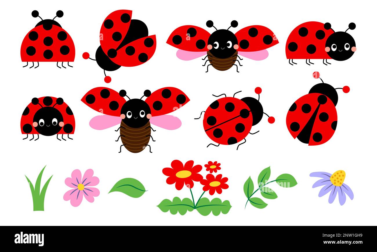 Ladybugs On Flowers Clipart
