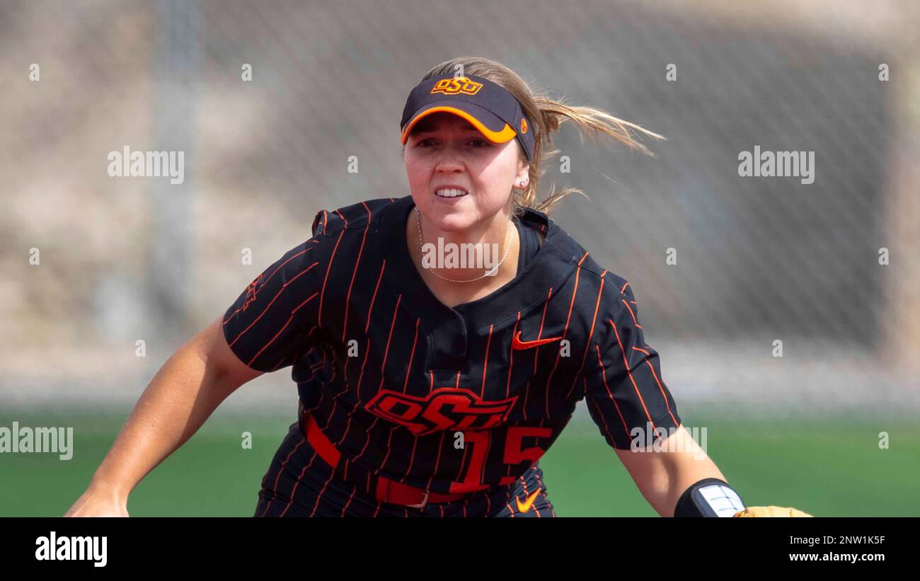 Oklahoma State second baseman Rachel Becker fields during an NCAA ...