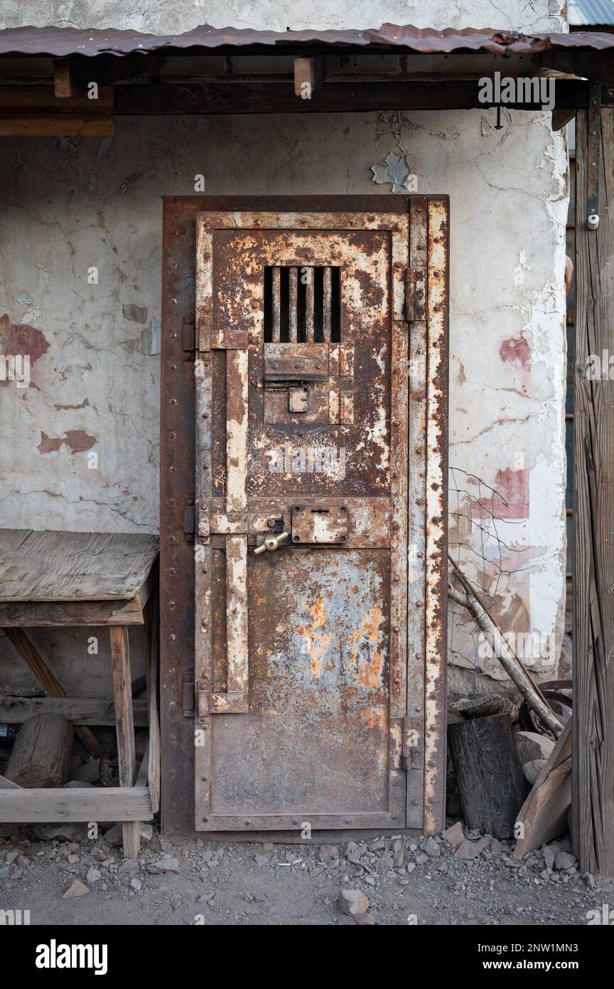 Detail of a mini-prison, metal box to lock up a standing prisoner Stock ...