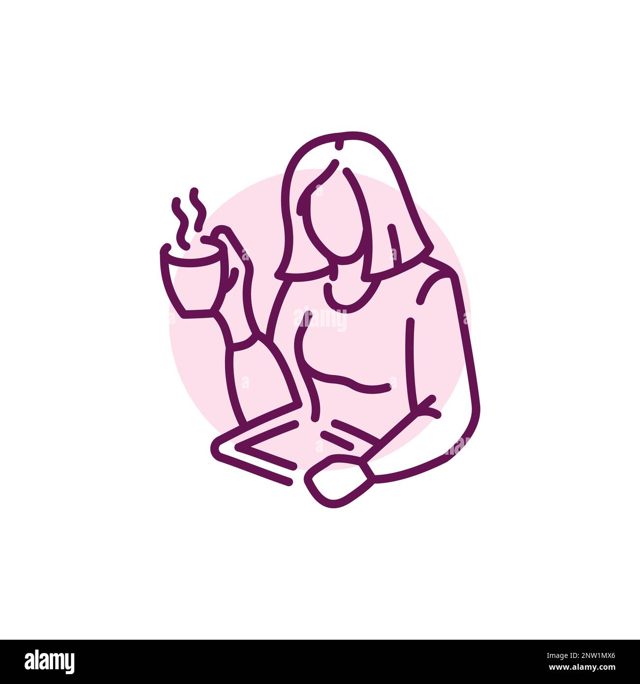 Businesswoman drink of coffee color line icon. Female entrepreneur ...