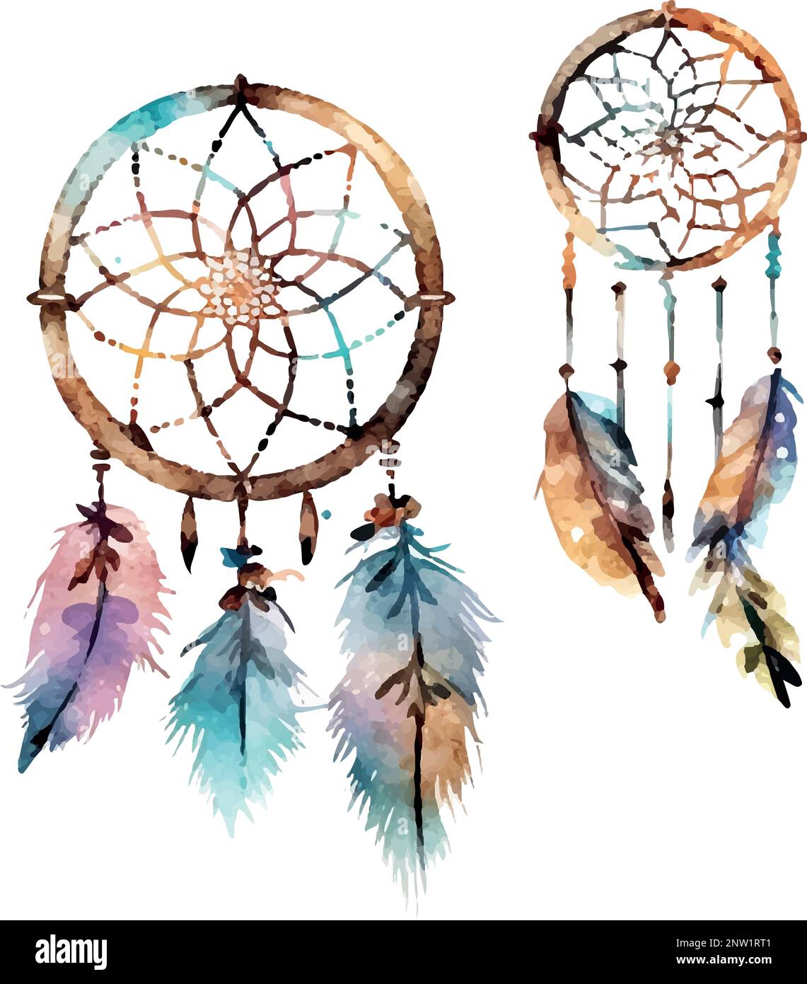 watercolor, Dreamcatcher, boho chic, ethnic, drawing Stock Vector Image ...