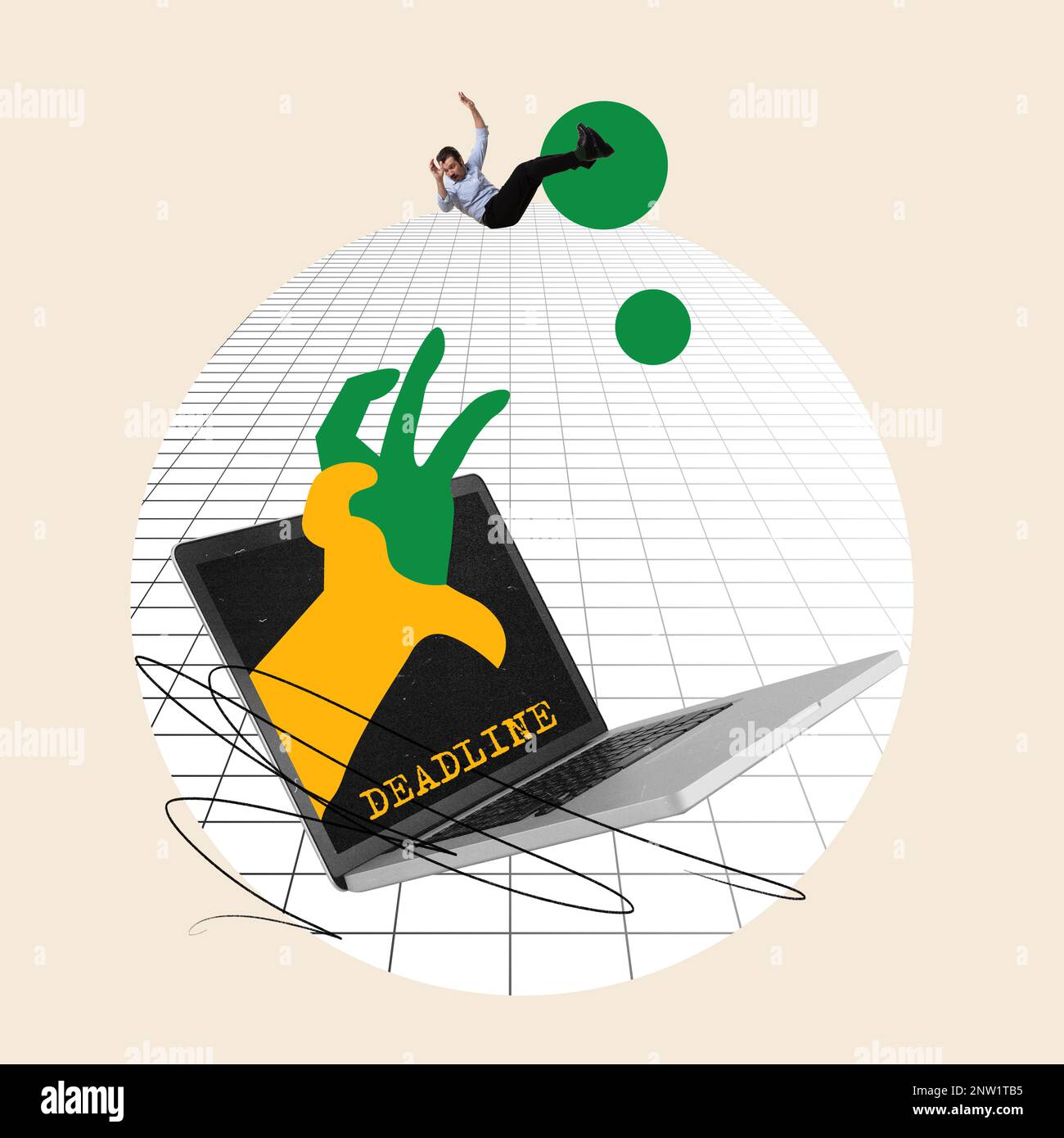 Conceptual design. Contemporary art collage. Businessman falling into ...