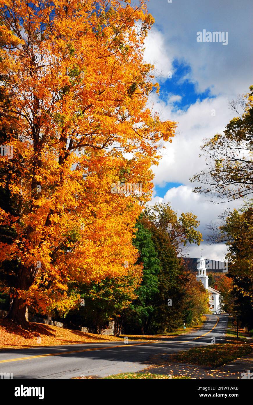 An autumn Lane is surrounds by beautiful fall foliage colors in Vermont ...