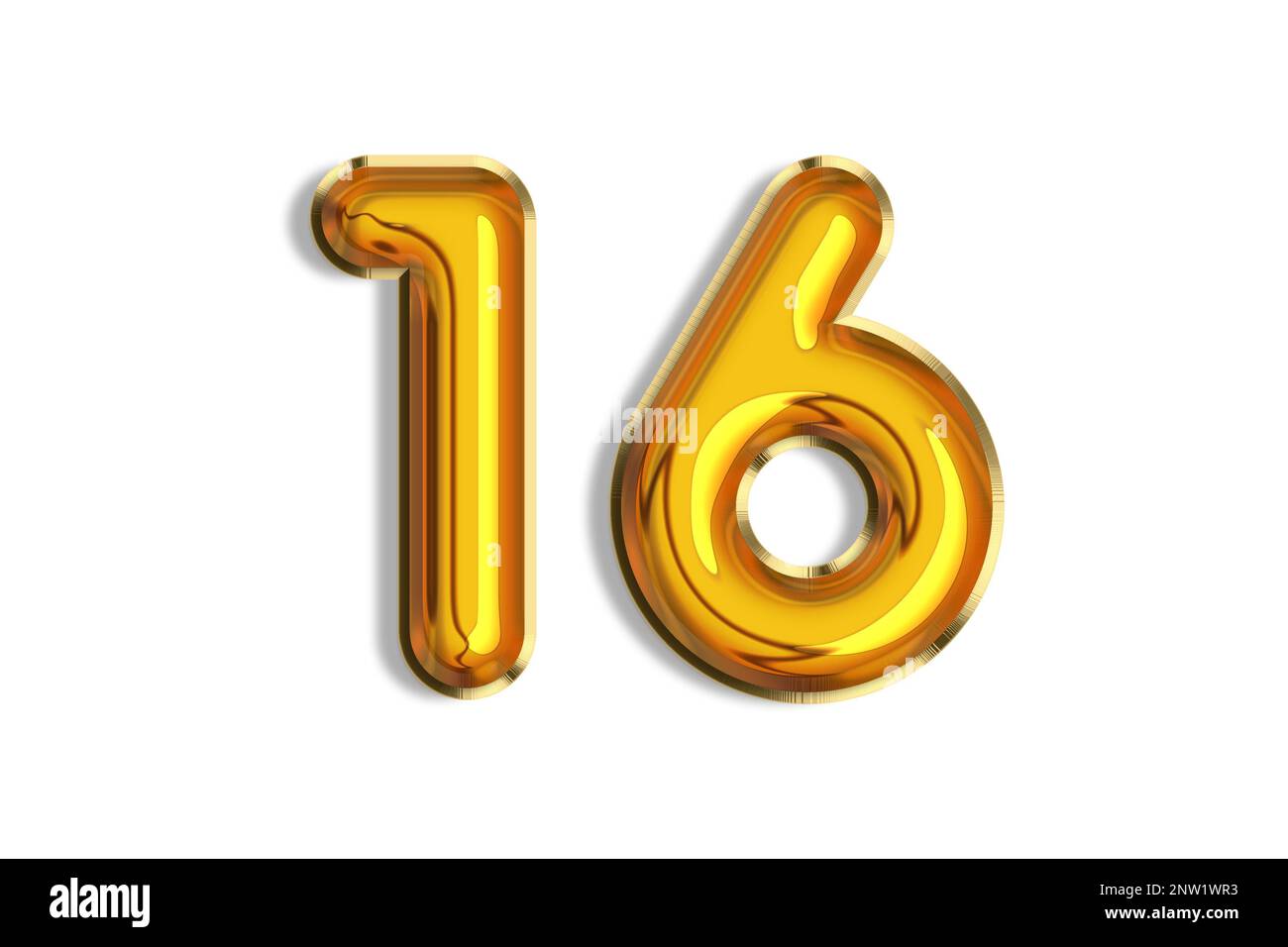 16 years old. Gold balloons, 16th anniversary number, happy birthday ...