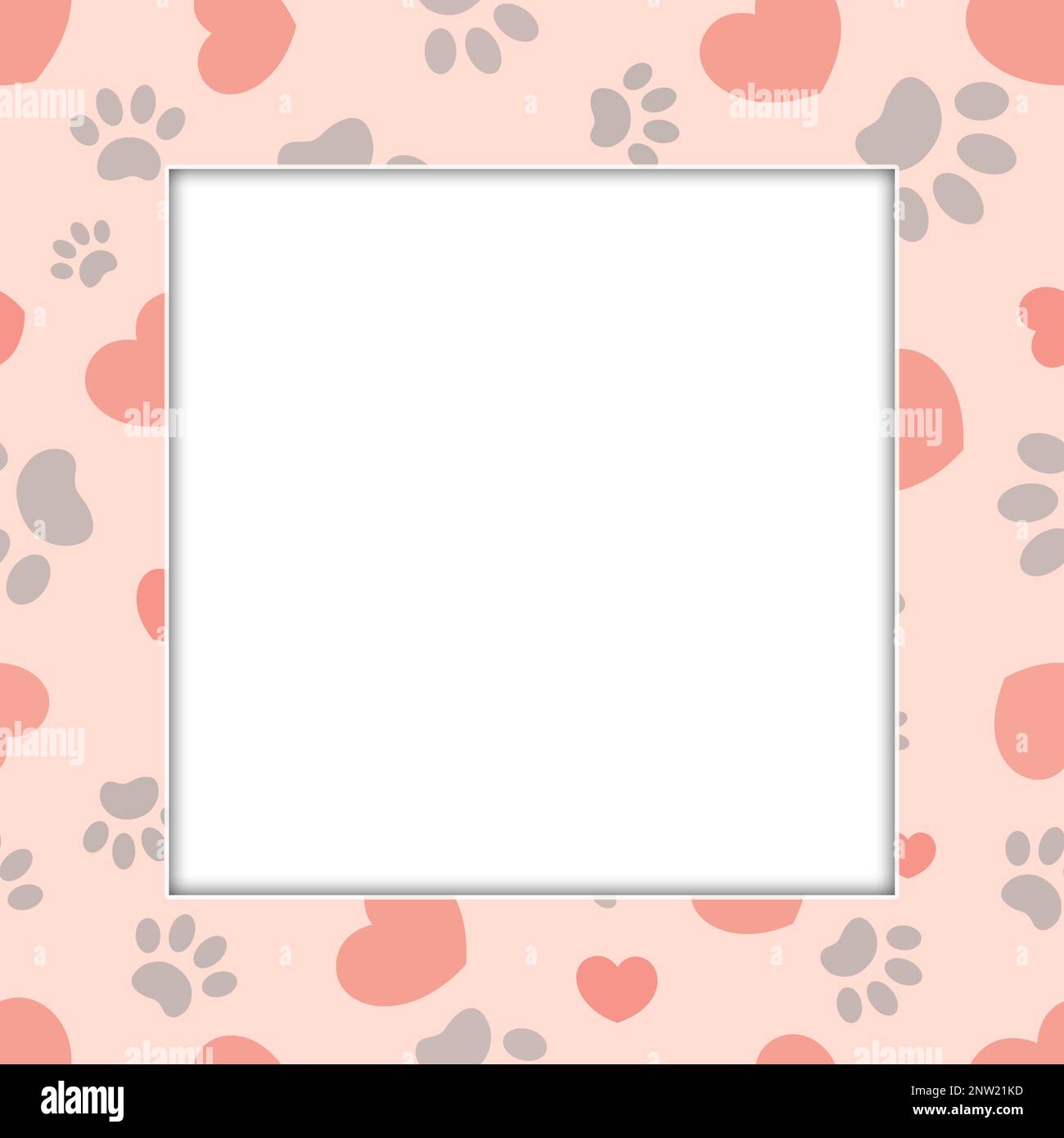 Animal paw prints and hearts pink frame mockup with empty space for ...