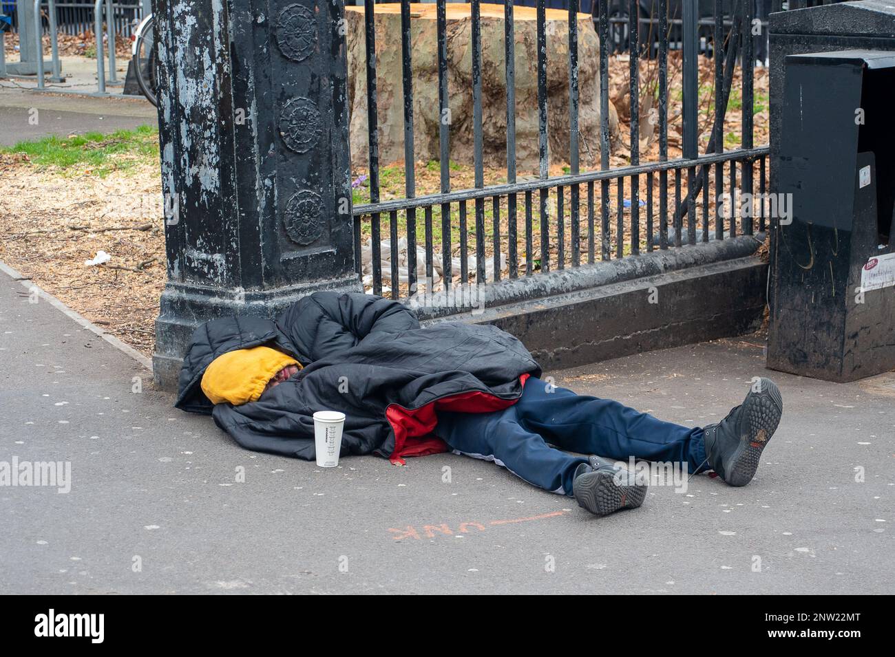 Euston, London, UK. 27th February, 2023. The sad sight of a homeless ...