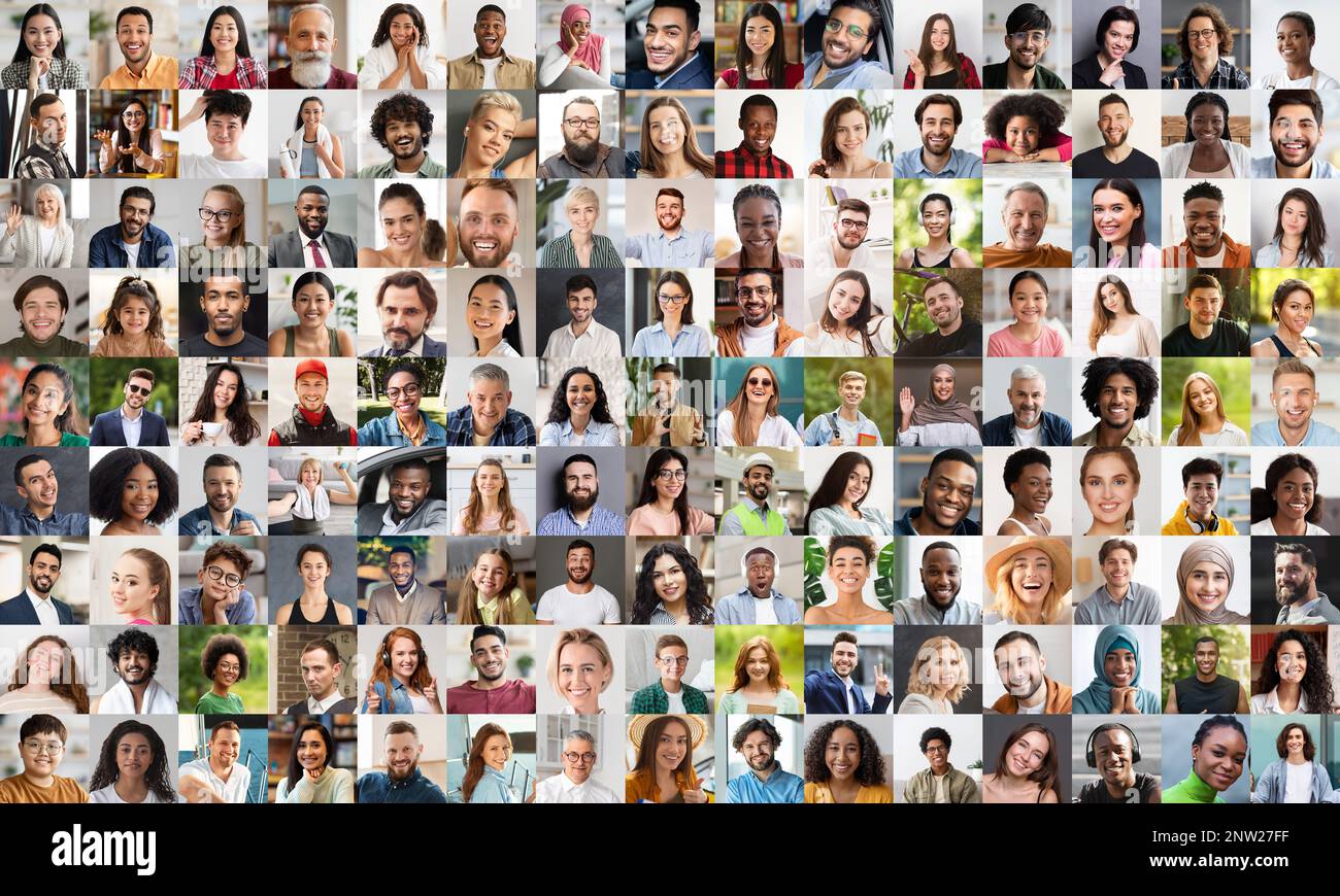 Set of cheerful photos of diverse men and women, collage Stock Photo ...