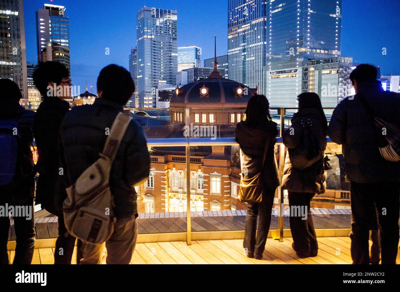 Tokyo Station and skyscrapers of Marunouchi from Kitte building ...