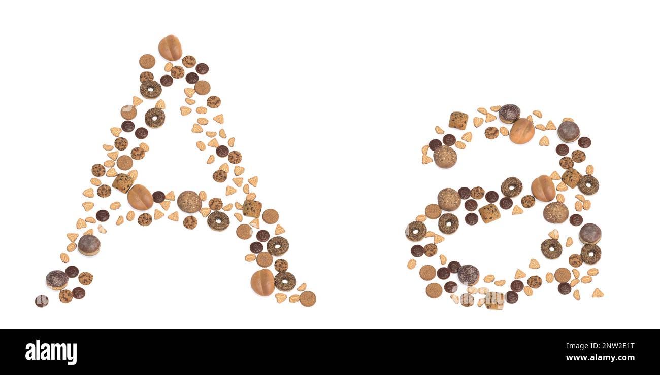 Concept or conceptual set of pastry delicious products forming the font ...