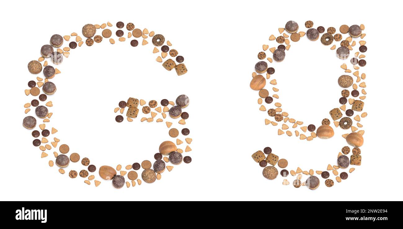Concept or conceptual set of pastry delicious products forming the font ...