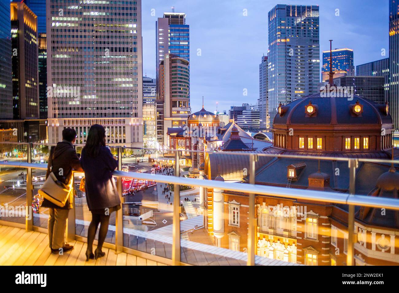 Tokyo Station and skyscrapers of Marunouchi from Kitte building ...