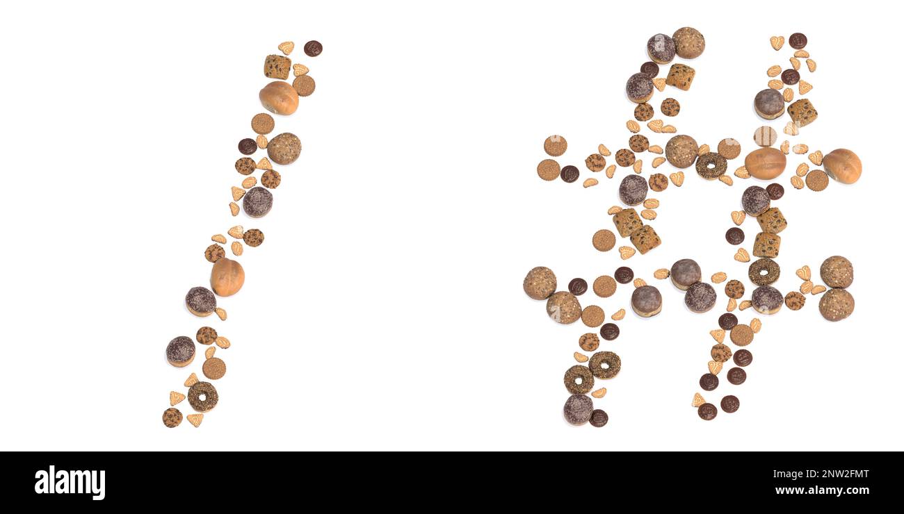 Concept or conceptual set of pastry delicious products forming the hash ...