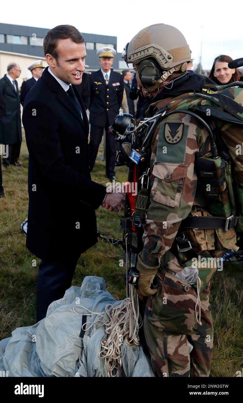 French President Emmanuel Macron meets paratroopers of the 11th Brigade ...