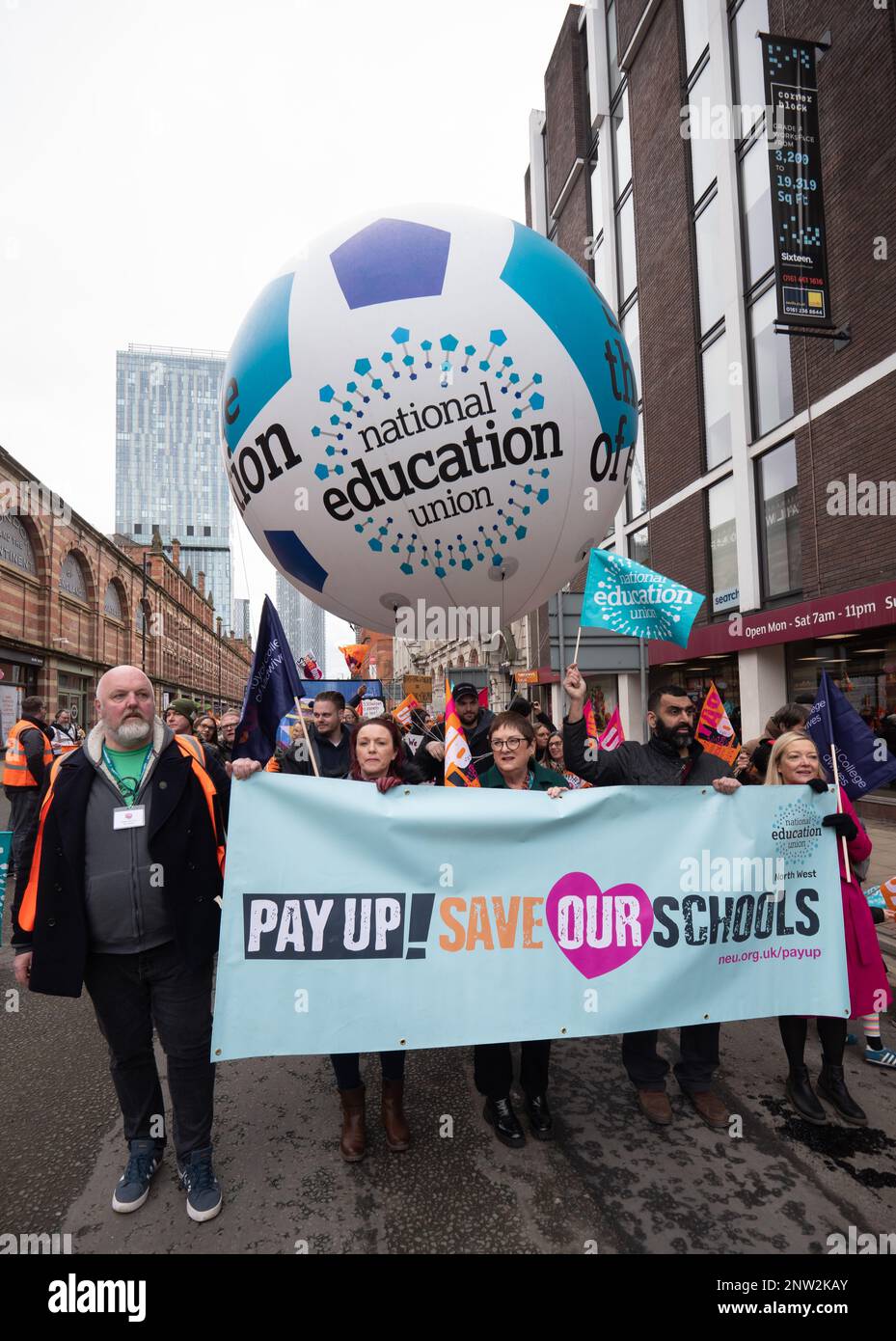 Manchester, UK, 28th February 2023, NEU STRIKE and March led by Mary ...