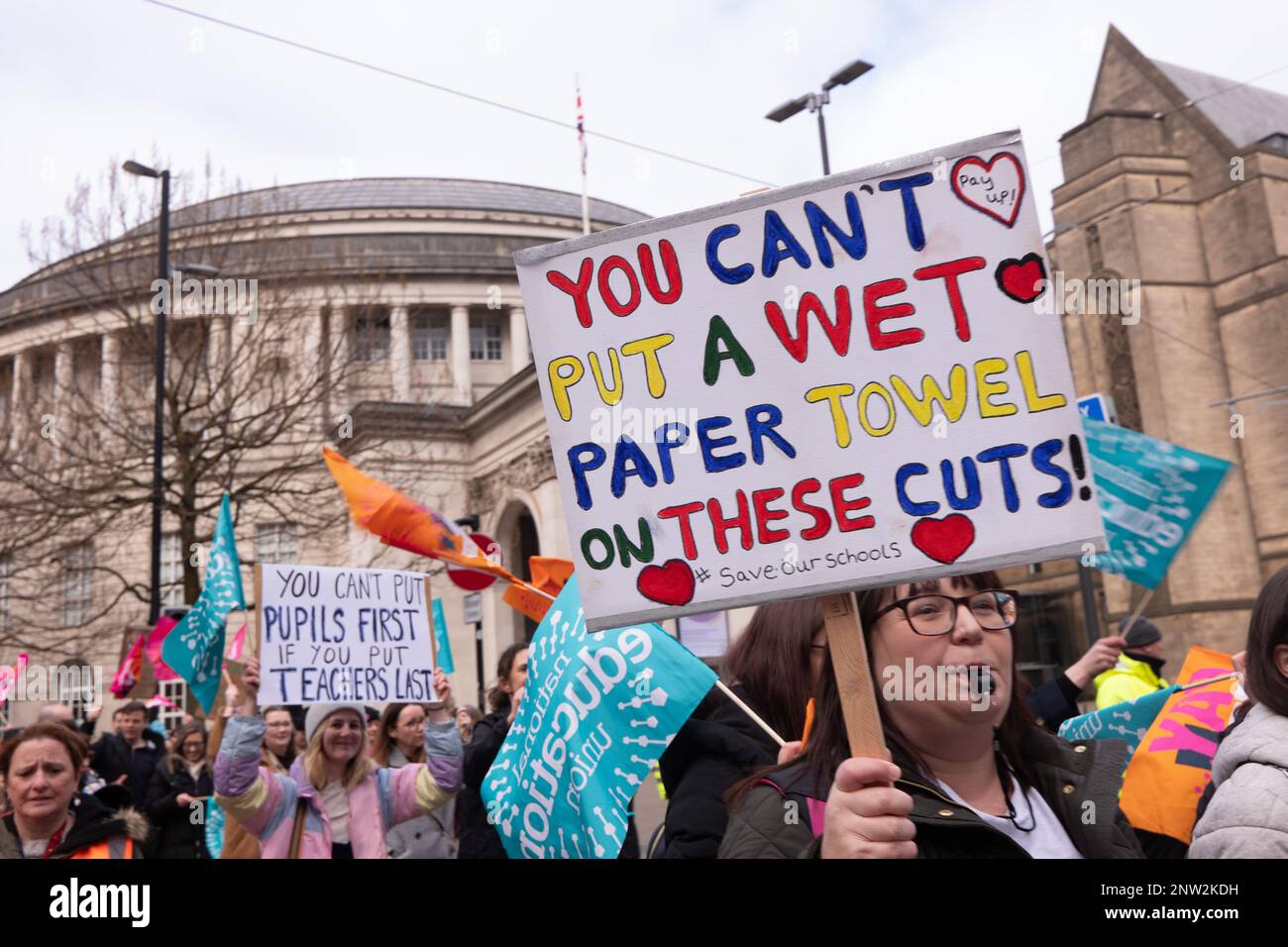 Manchester, UK, 28th February 2023, NEU STRIKE and March led by Mary ...