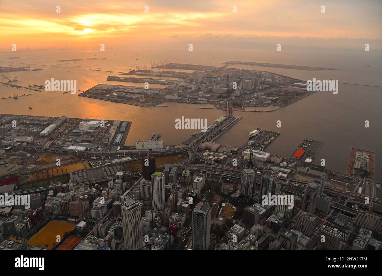 An aerial photo shows city view of Kobe City, Kobe Prefecture on ...