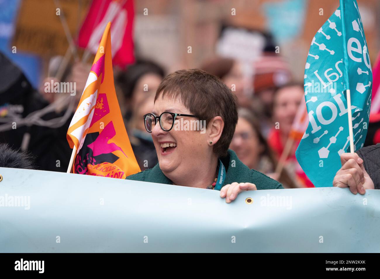 Manchester, UK, 28th February 2023, NEU STRIKE and March led by Mary ...