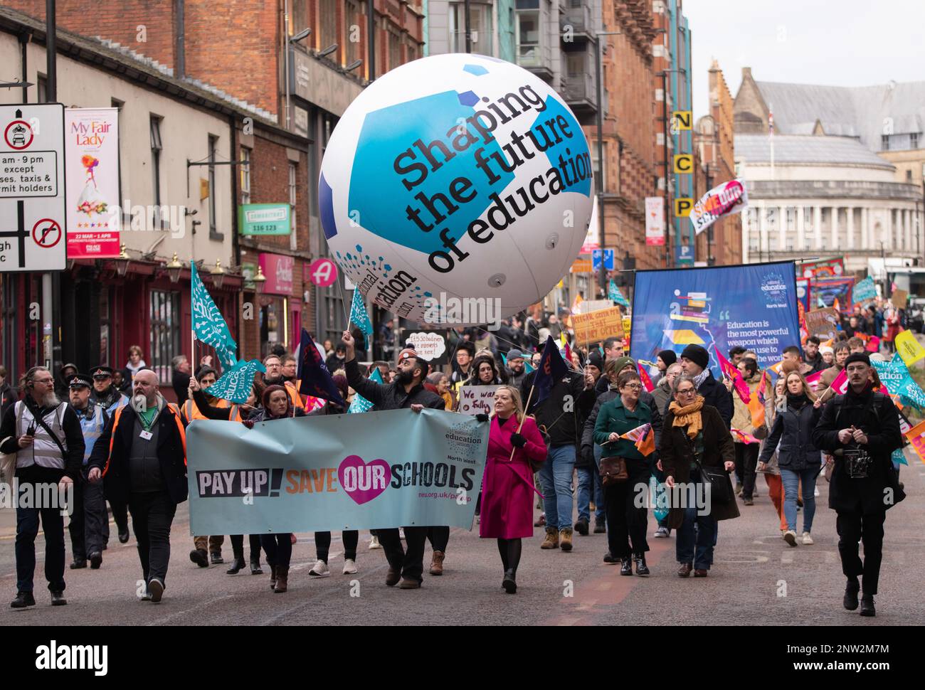 Manchester, UK, 28th February 2023, NEU STRIKE and March led by Mary ...