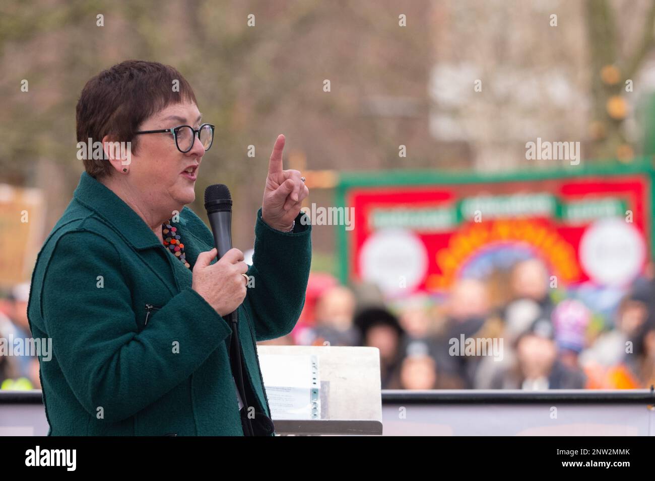 Manchester, UK, 28th February 2023, NEU STRIKE and March led by Mary ...