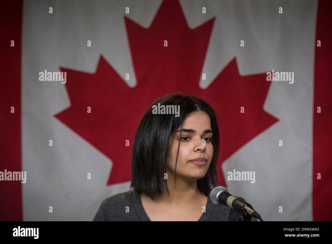 Rahaf Mohammed makes a public statement in Toronto, Tuesday, Jan. 15 ...