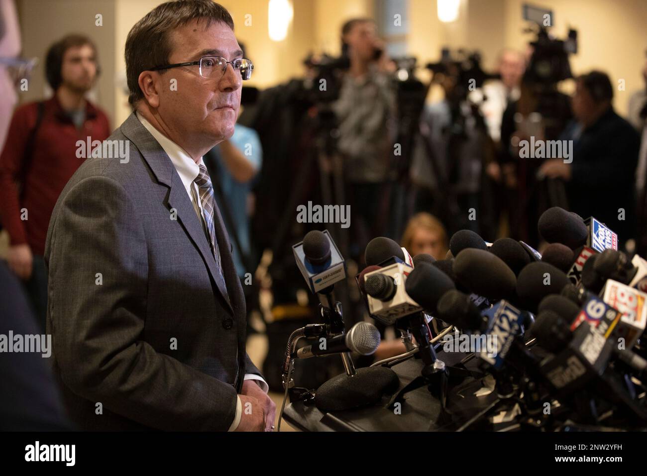 Barron County District Attorney Brian Wright speaks with media after Jake Thomas Patterson made ...