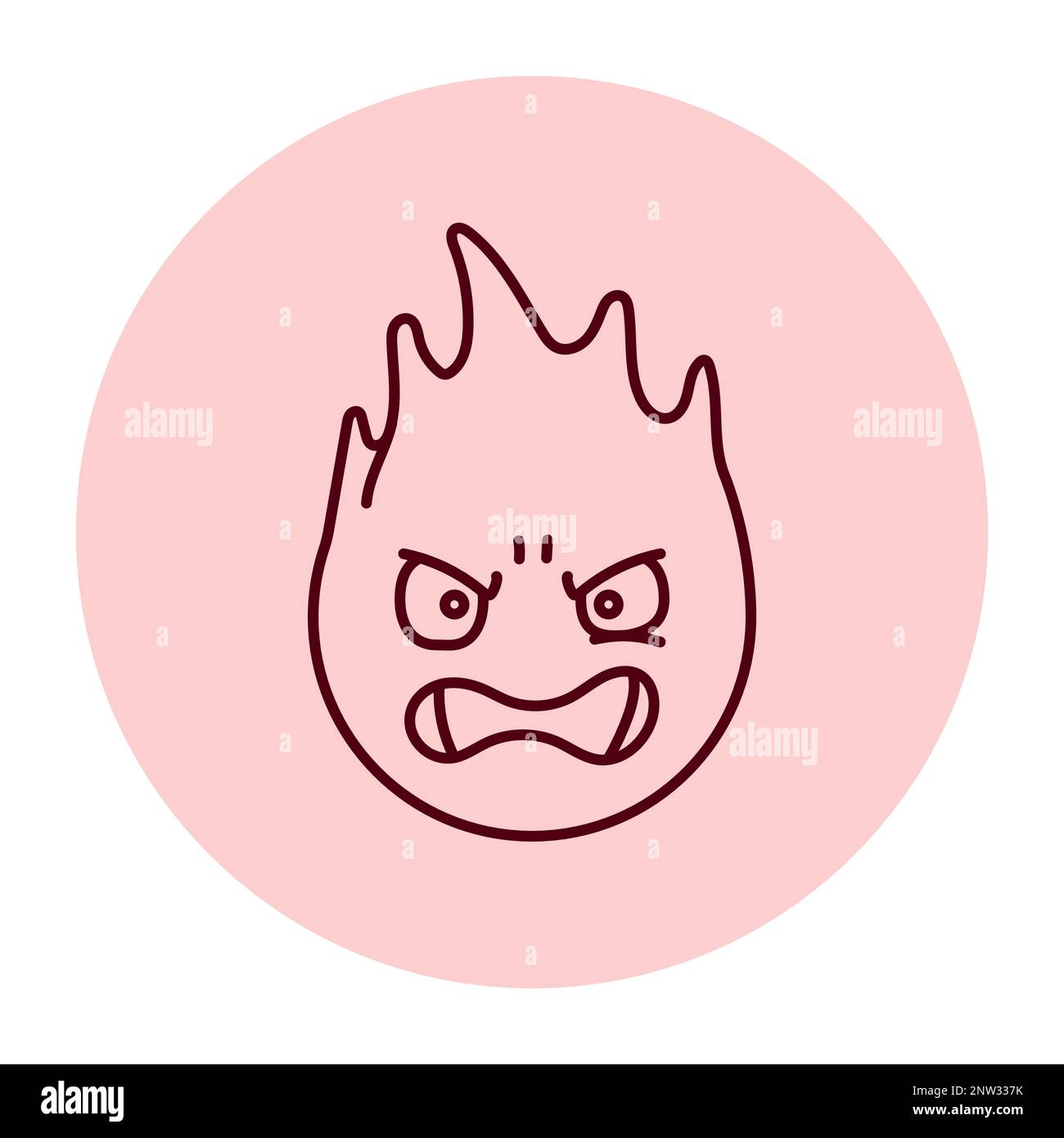 Evil character in the form of fire color line icon. Mascot of emotions ...