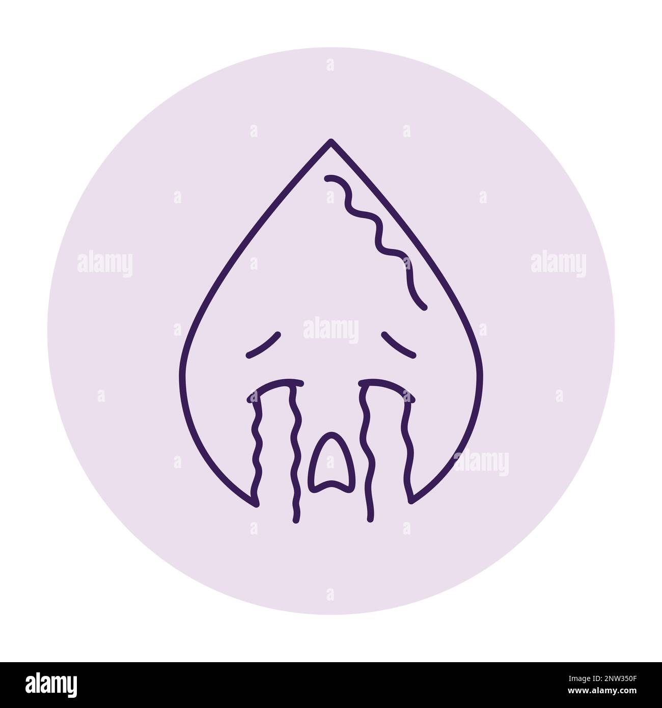 Crying blue character in the shape of a drop color line icon. Mascot of ...