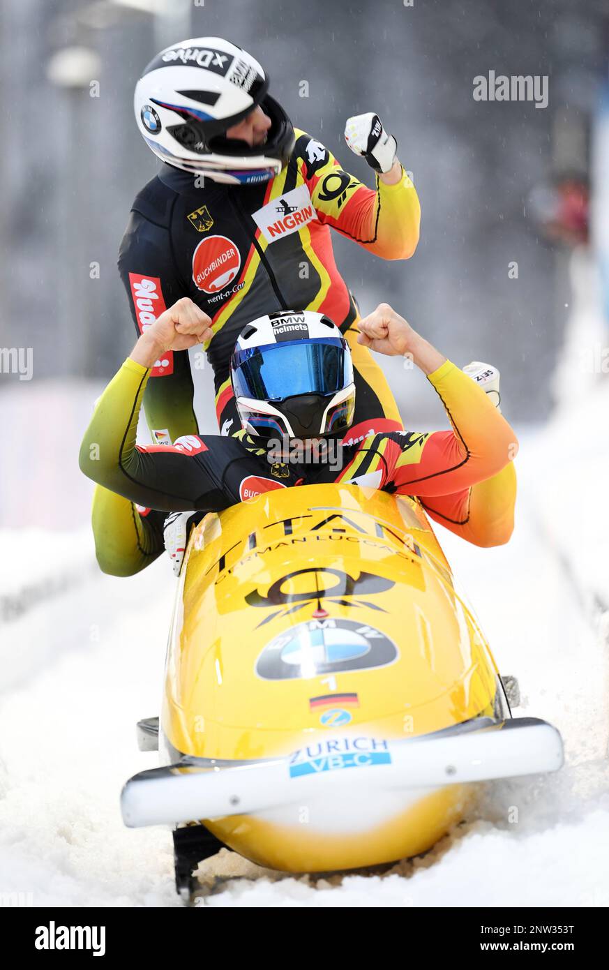 Germany's driver Johannes Lochner and his teammates Florian Bauer, Marc ...