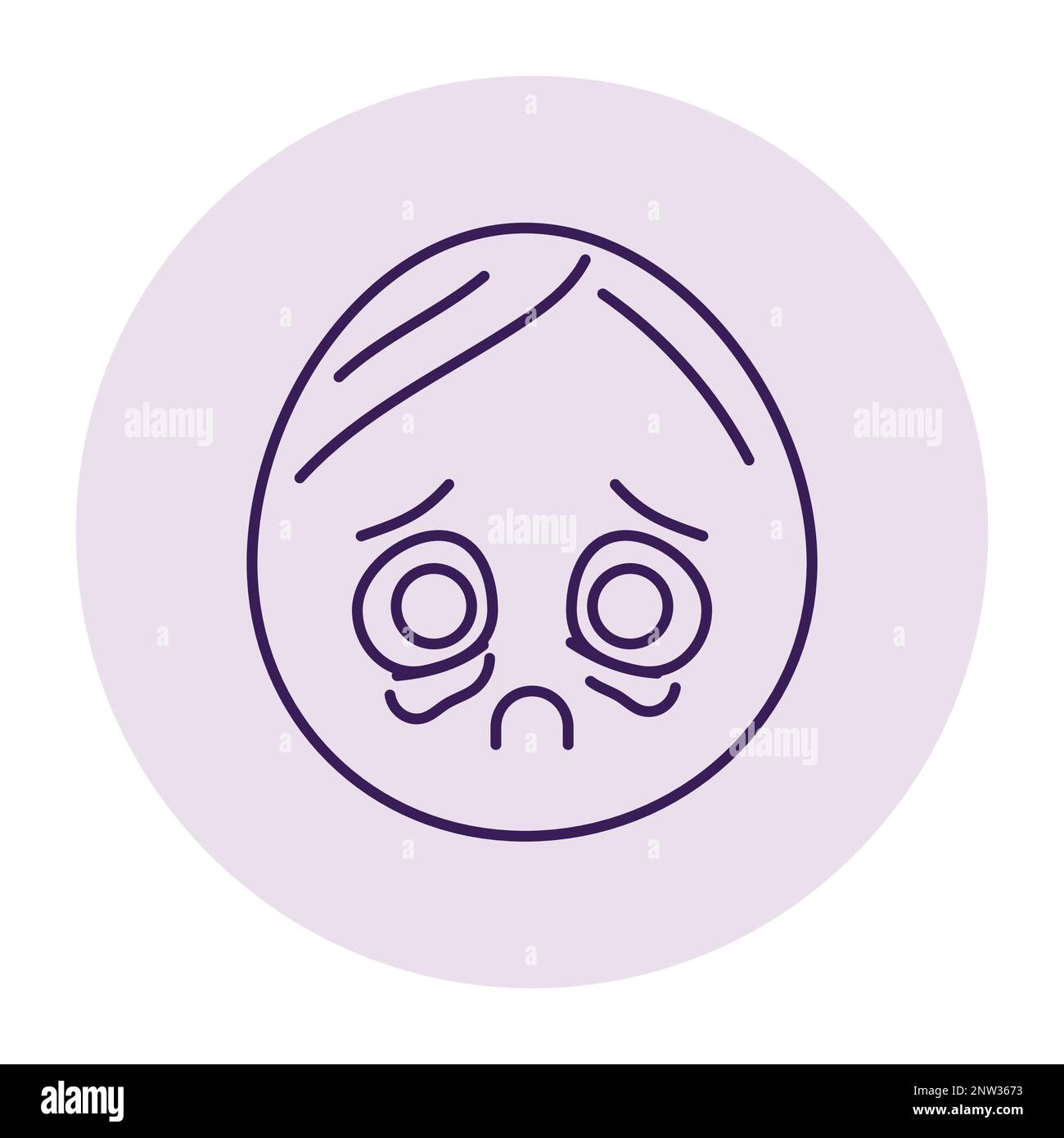 Oval blue crying character color line icon. Mascot of emotions ...