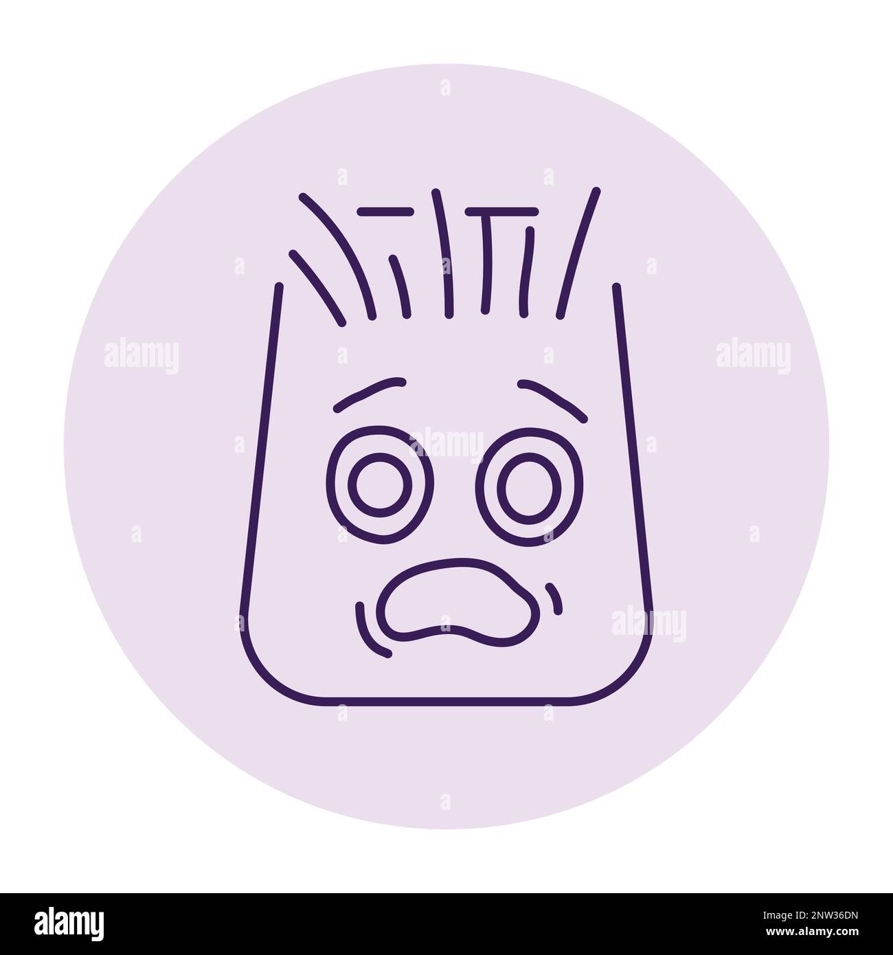 Purple rectangular scared character color line icon. Mascot of emotions ...
