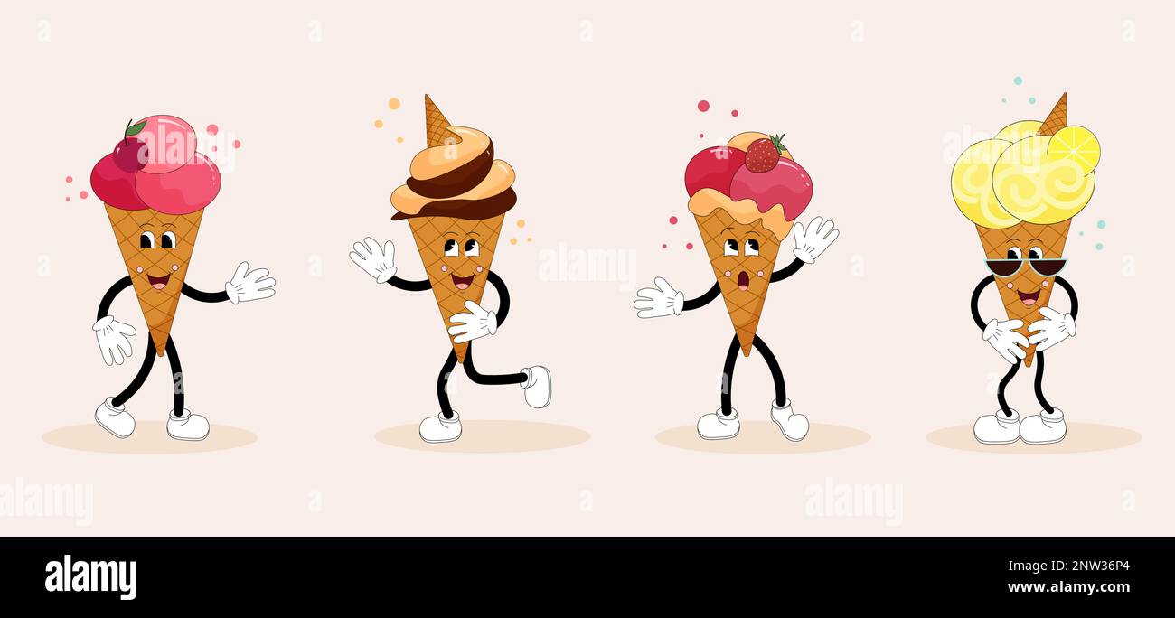 Ice cream characters set. Fun, mischievous and cute illustrations in ...