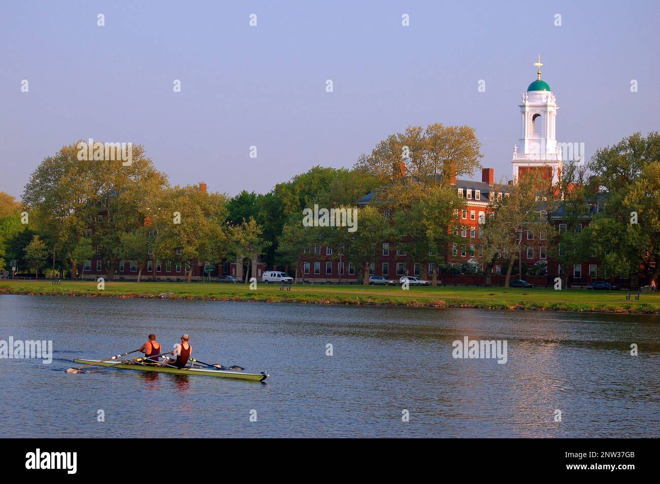 A double scull rows on the Charles River in Boston and Cambridge ...
