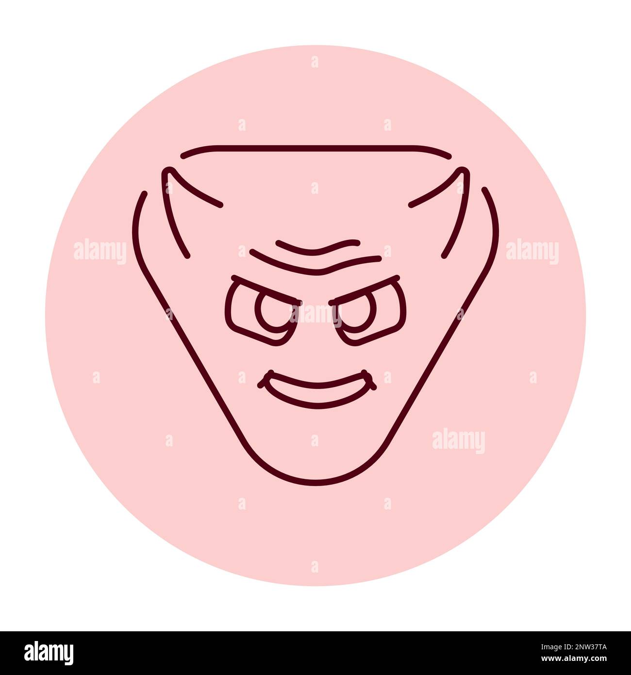 Red triangular gloating character color line icon. Mascot of emotions ...