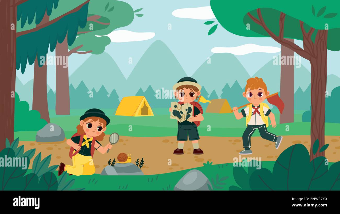 Scout kids, action and adventure on nature Stock Vector Image & Art - Alamy