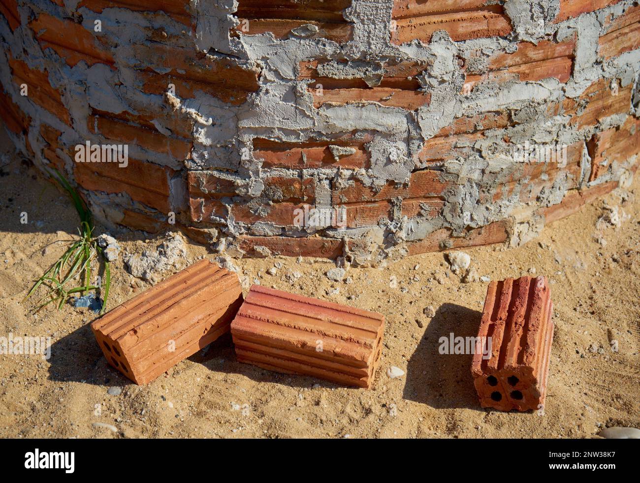 Bricks with brick wall building Stock Photo - Alamy