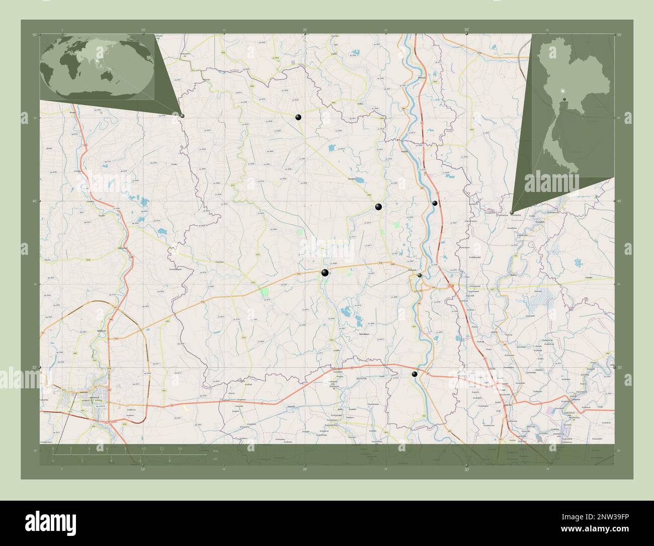 Ang Thong, province of Thailand. Open Street Map. Locations of major ...