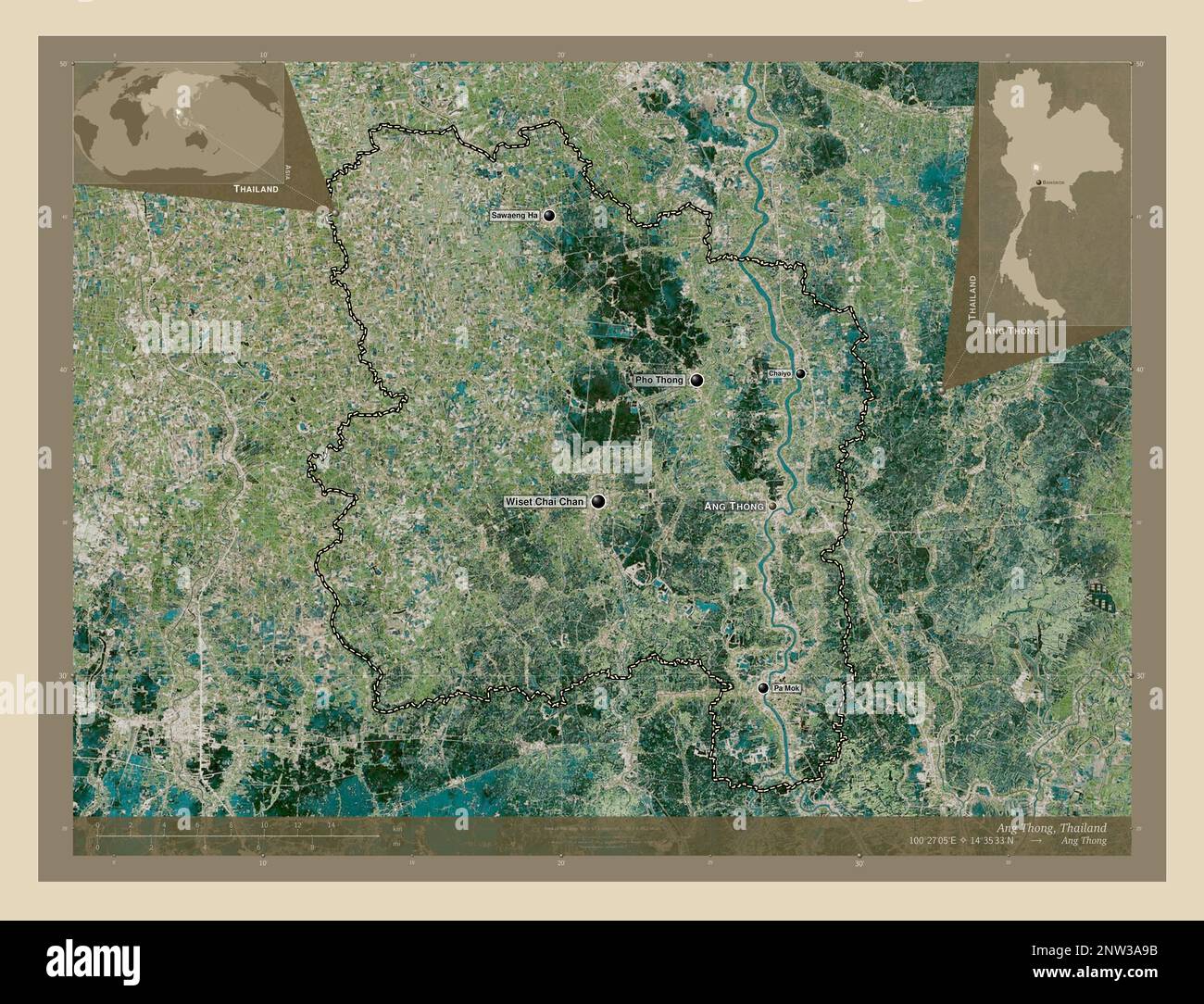 Ang Thong, province of Thailand. High resolution satellite map ...