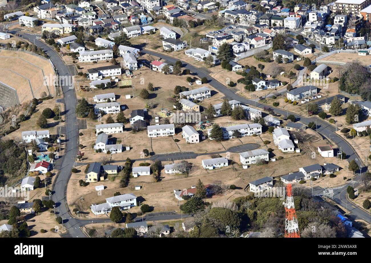 An aerial photo shows Negishi Housing Area of United States Fleet ...